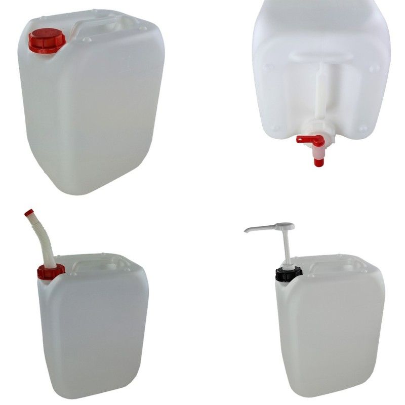 Jerrican o Garrafa apilable de plástico reutilizable 25 litros color natural translúcido con ...